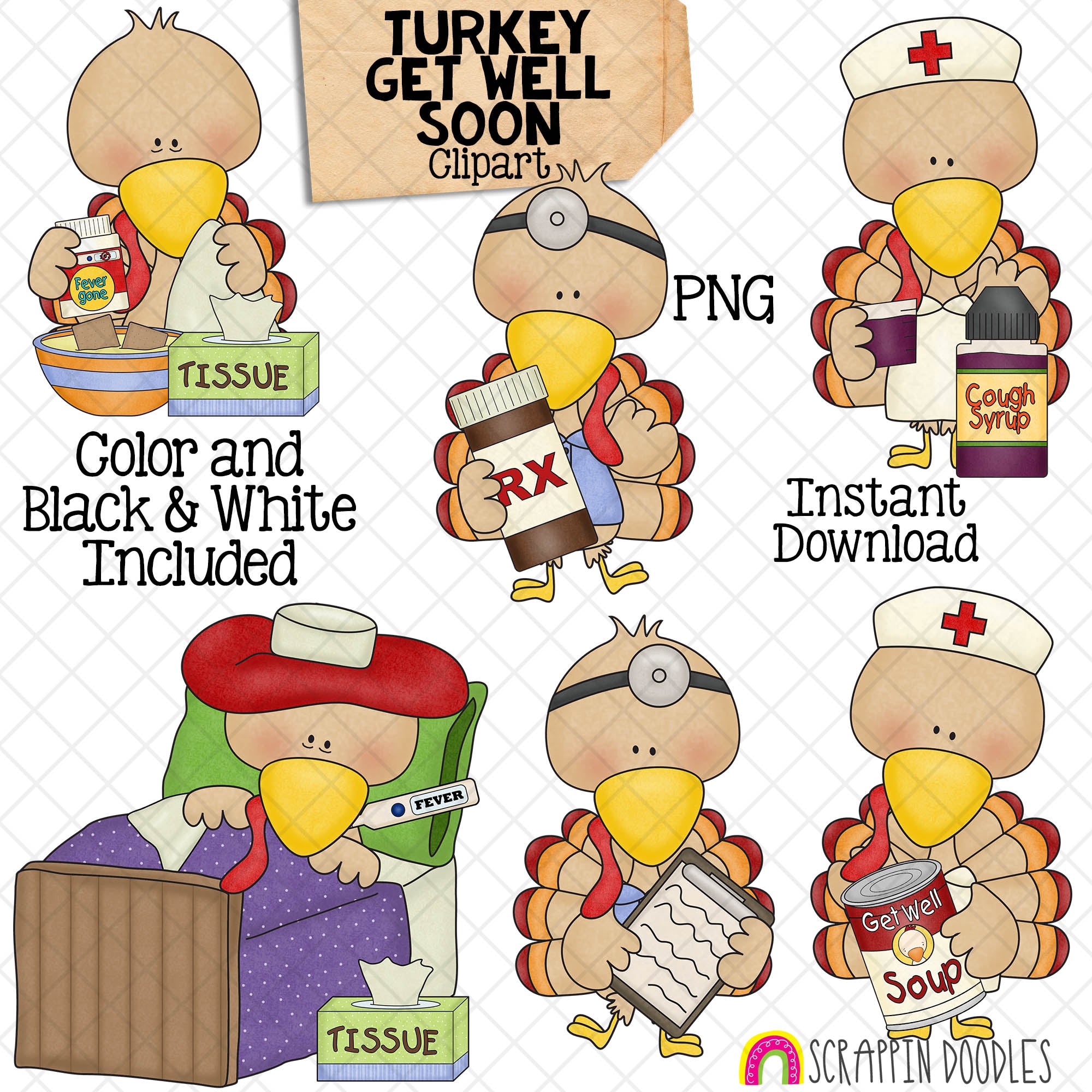 Turkey ClipArt - Get Well Soon Turkeys Clip Art - Cute Nurse and Docto ...