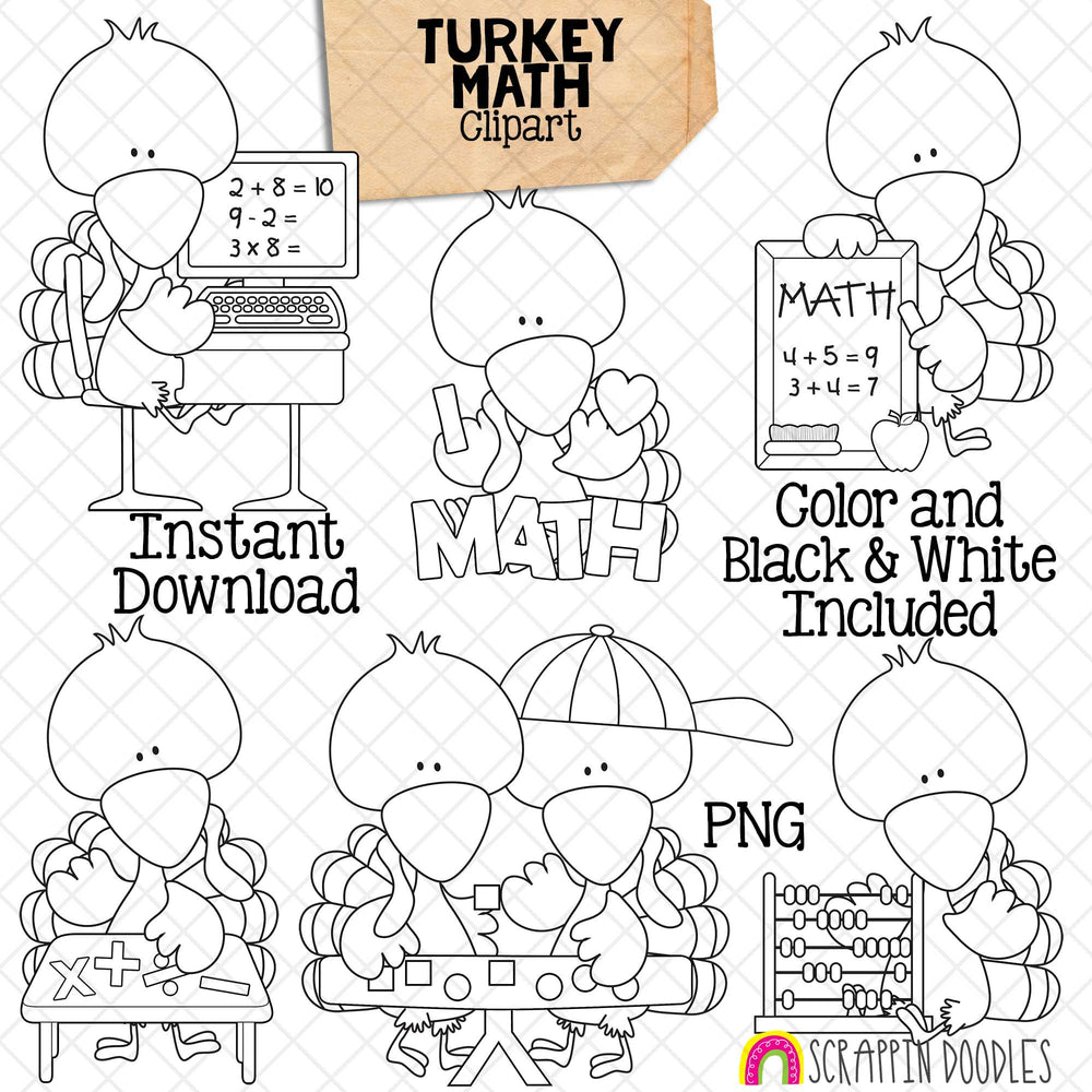 Turkey ClipArt - Math Turkeys Clip Art - Cute School Turkeys Graphics ...