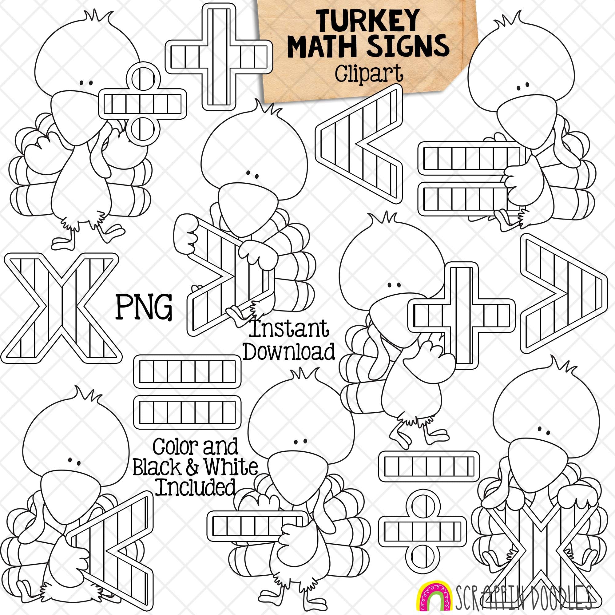 Turkey ClipArt - Math Sign Turkeys Clip Art - Cute School Turkeys Grap ...