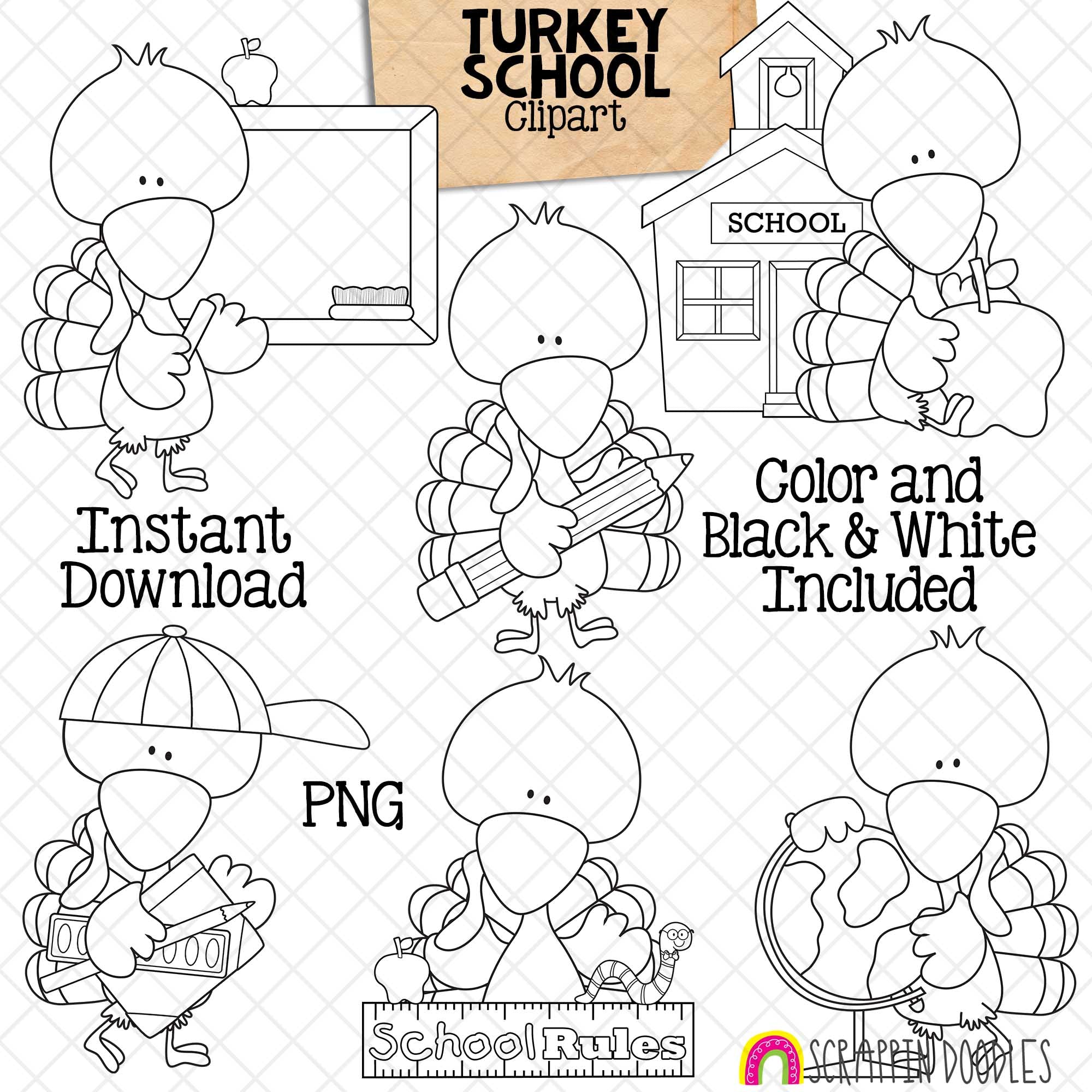 Turkey ClipArt - Classroom Turkeys Clip Art - Cute School Turkeys Grap ...