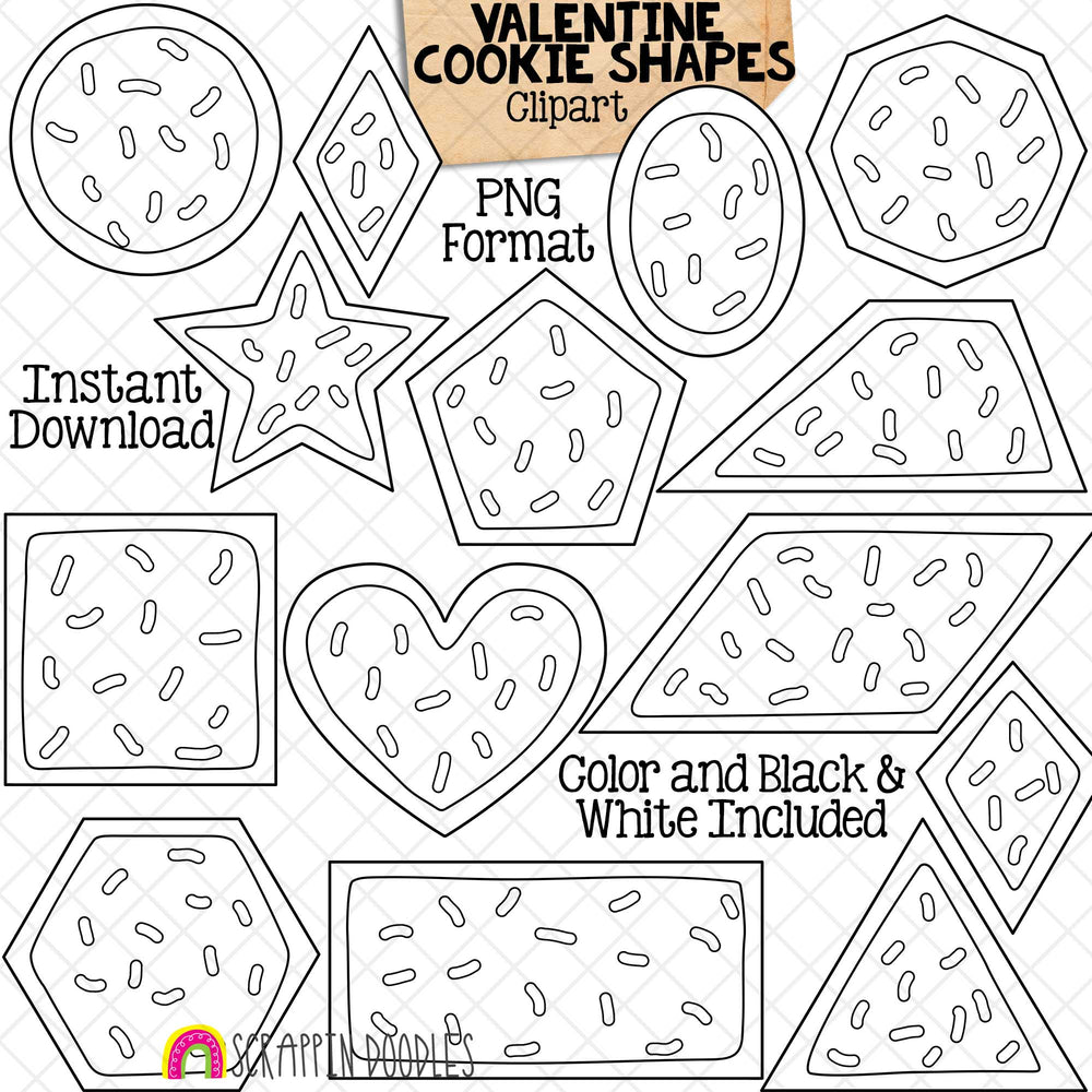 Valentine Cookie Shapes Clip Art - Valentine's Day Different 2D Shapes ...