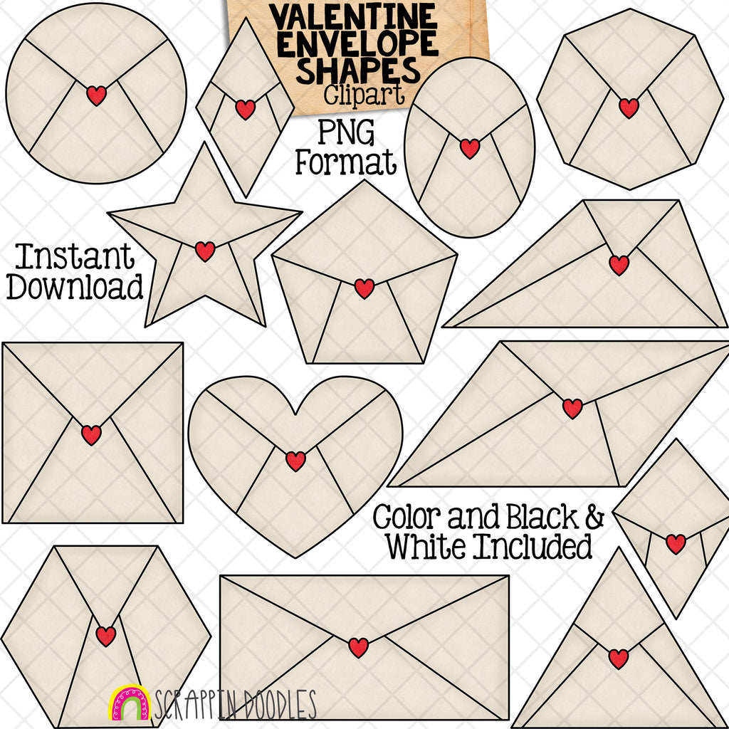 Valentine Envelope Shapes Clip Art - Valentine's Day Different 2D Shap ...