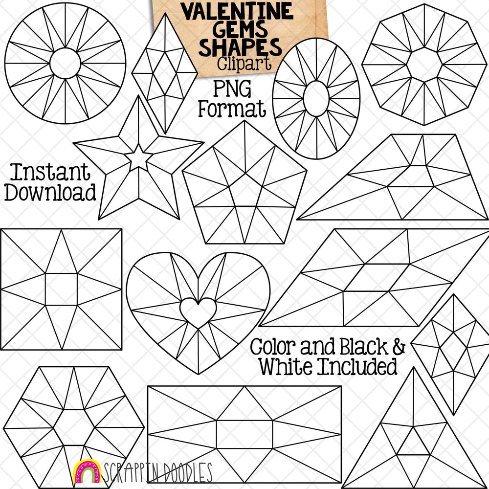 Valentine Gem Shapes Clip Art - Valentine's Day Different 2D Shapes ...
