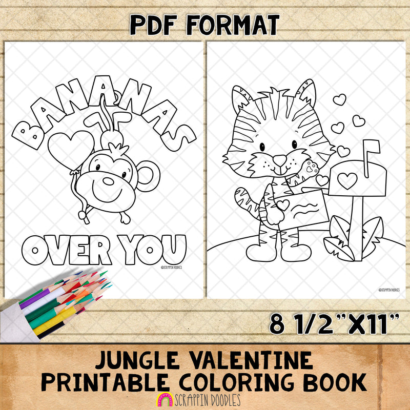 Valentines Day Coloring Book - Jungle Animals Valentine's Day Coloring ...