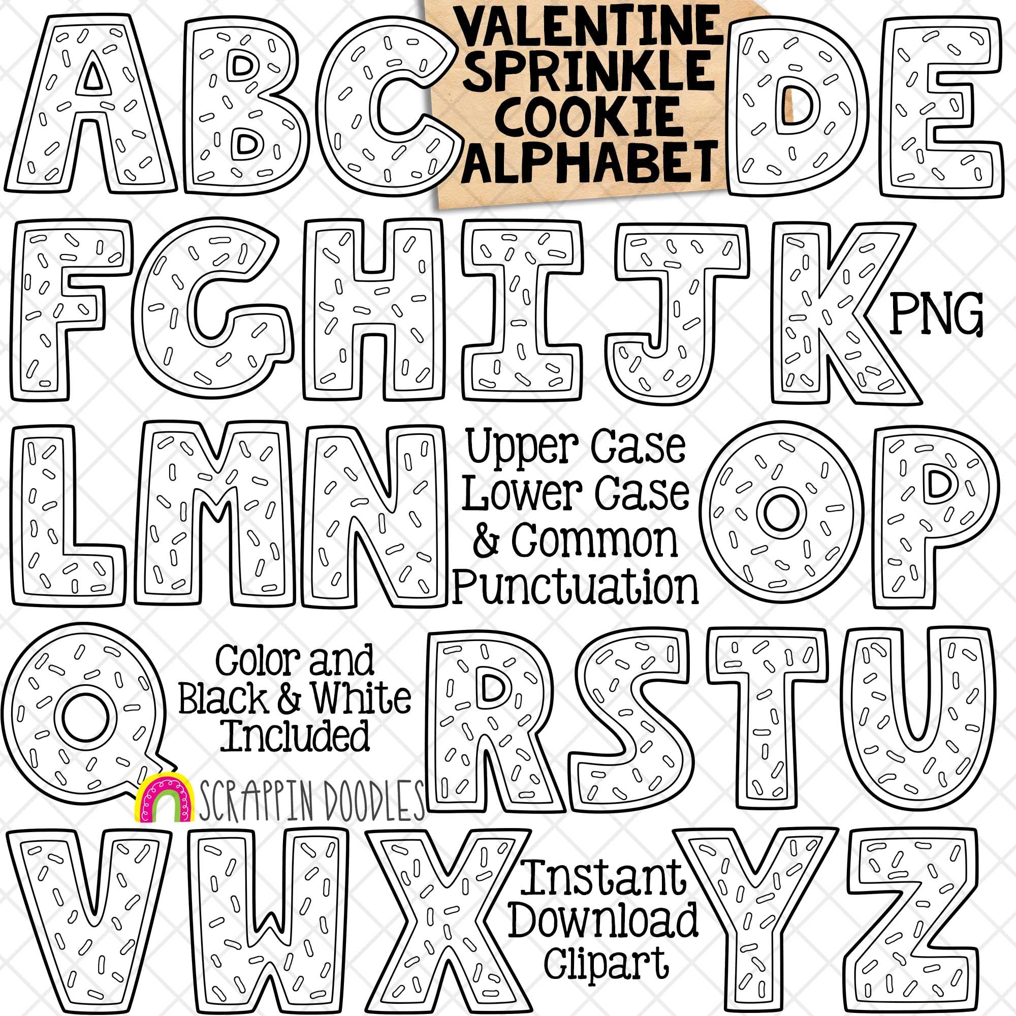 Valentine Cookie Alphabet ClipArt - Pink Sprinkle Cookie Letters Clip ...