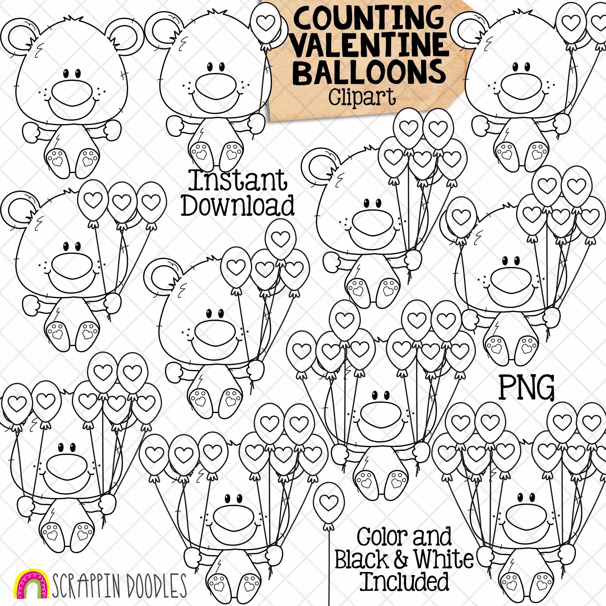 Counting Balloons ClipArt - Valentine Bear Holding Balloons Counting ...