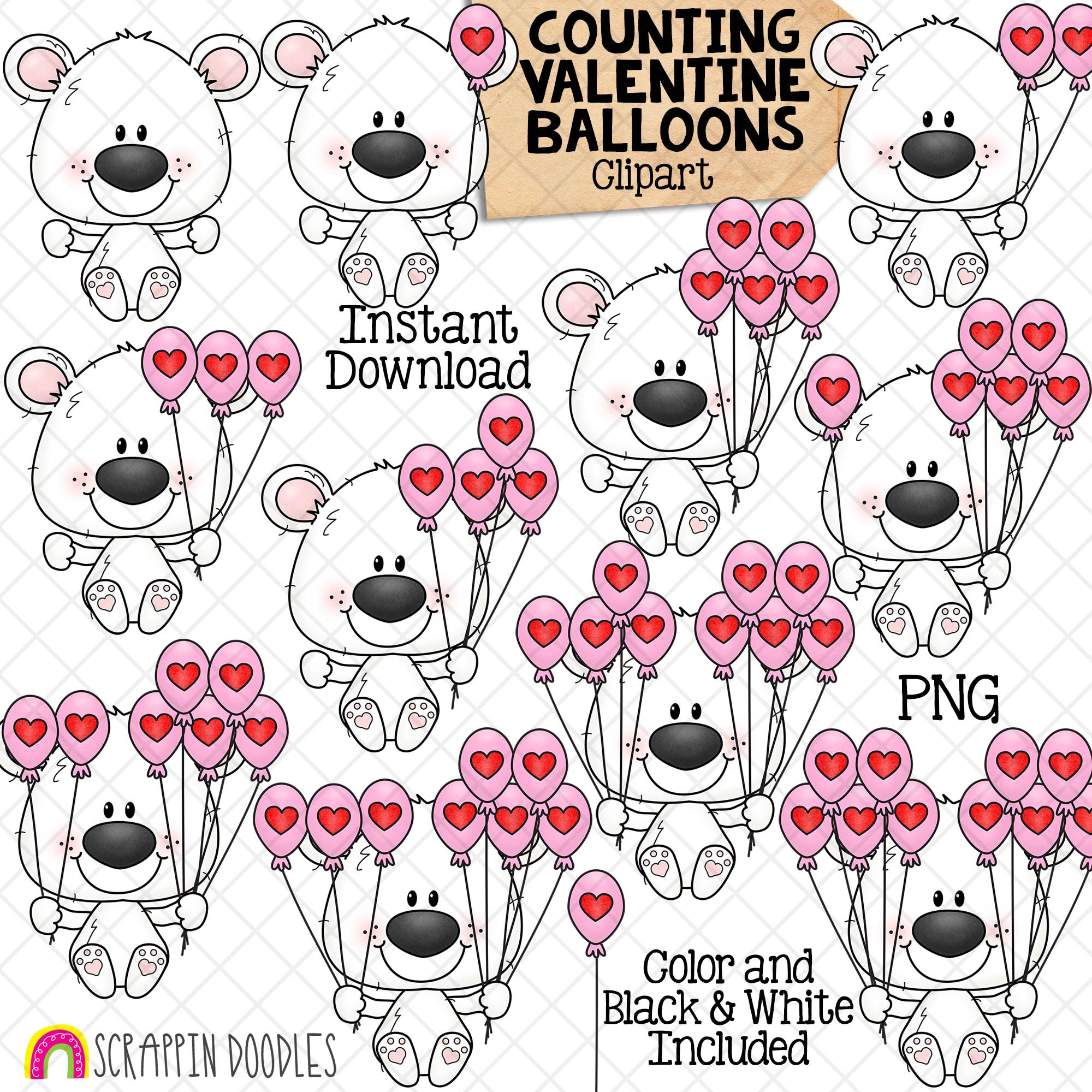Counting Balloons ClipArt - Valentine Bear Holding Balloons Counting ...