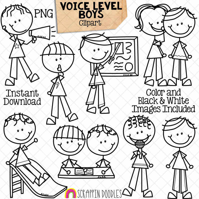 Voice Level Boys Clip Art - Doodle Kids Stick Figure Graphics - Voice ...