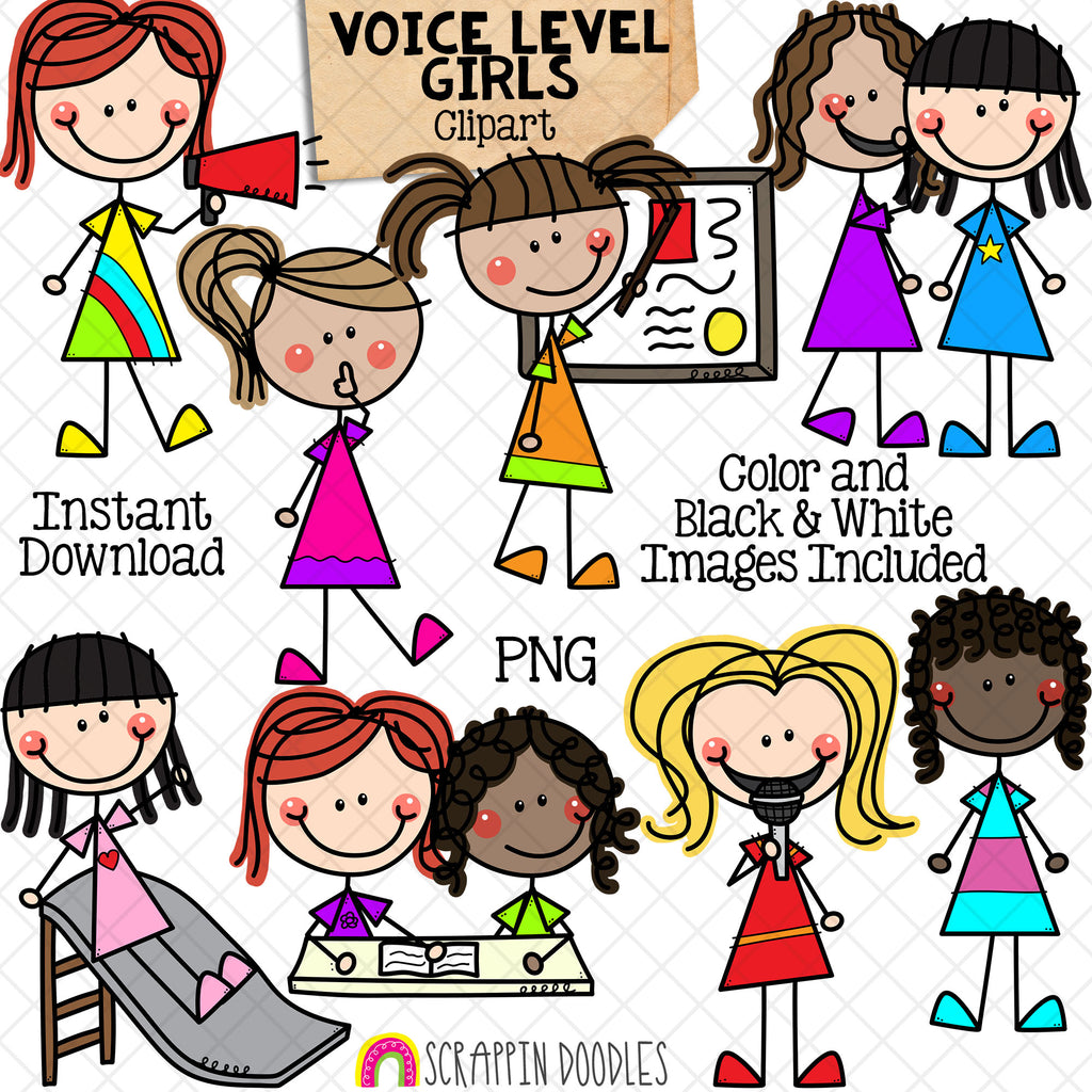 Voice Level Girls Clip Art - Doodle Kids Stick Figure Graphics - Voice ...