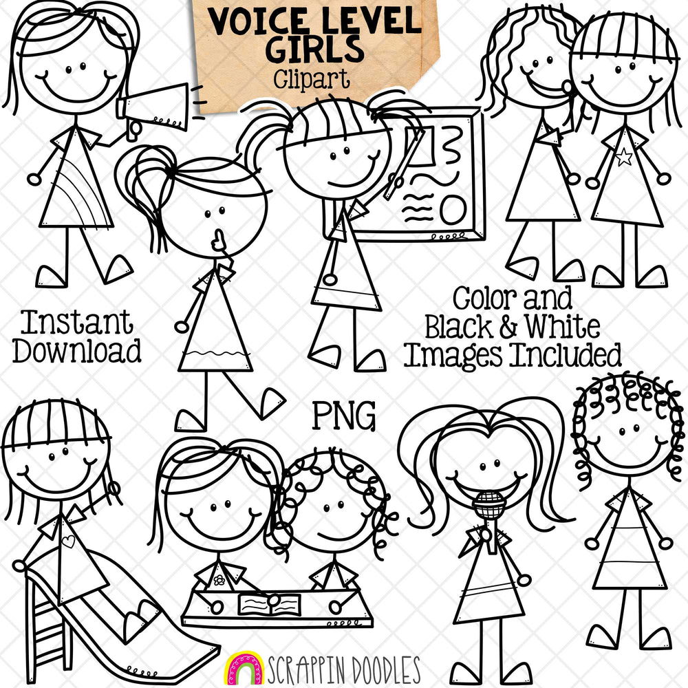 Voice Level Girls Clip Art - Doodle Kids Stick Figure Graphics - Voice ...