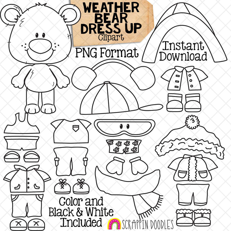 Weather Clip Art - Weather Bear Dress Up - Seasonal Clothing - Winter ...