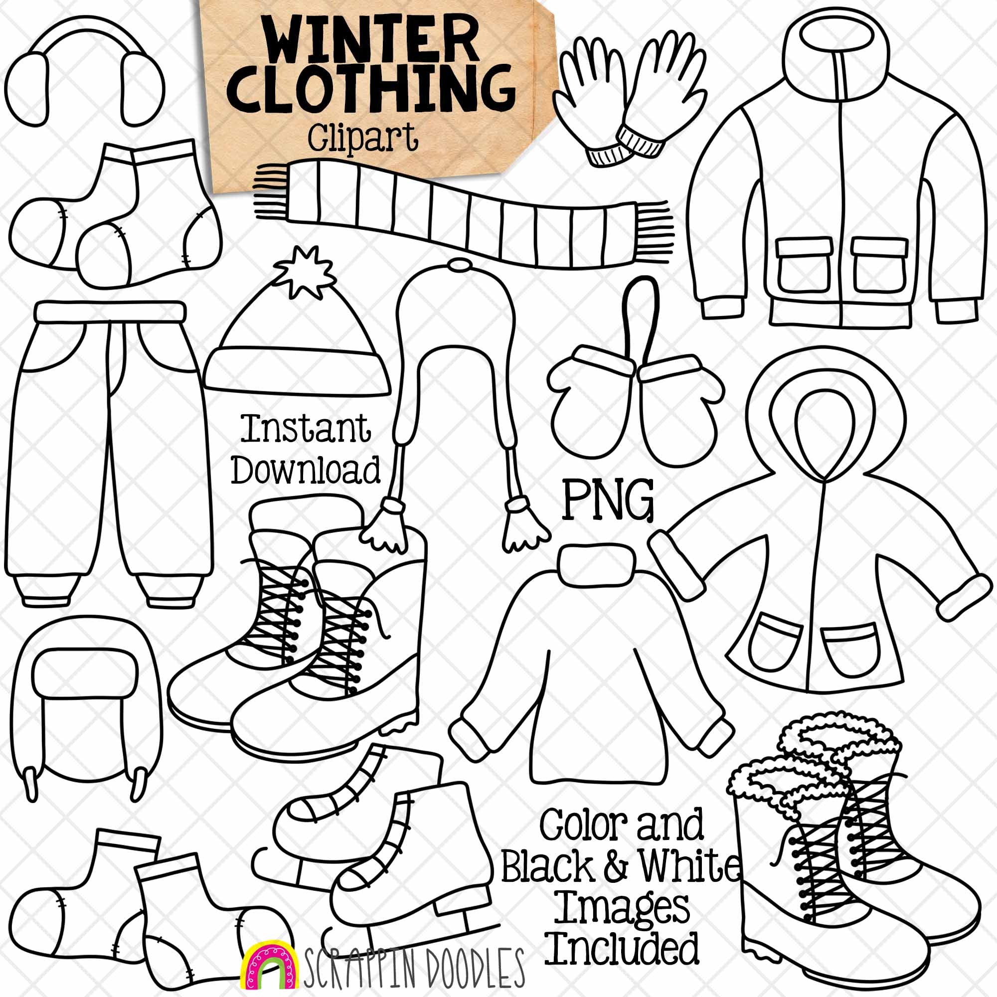 Winter Clothing Clip Art - Mittens - Snow Pants - Toques - Scarfs - Bo ...