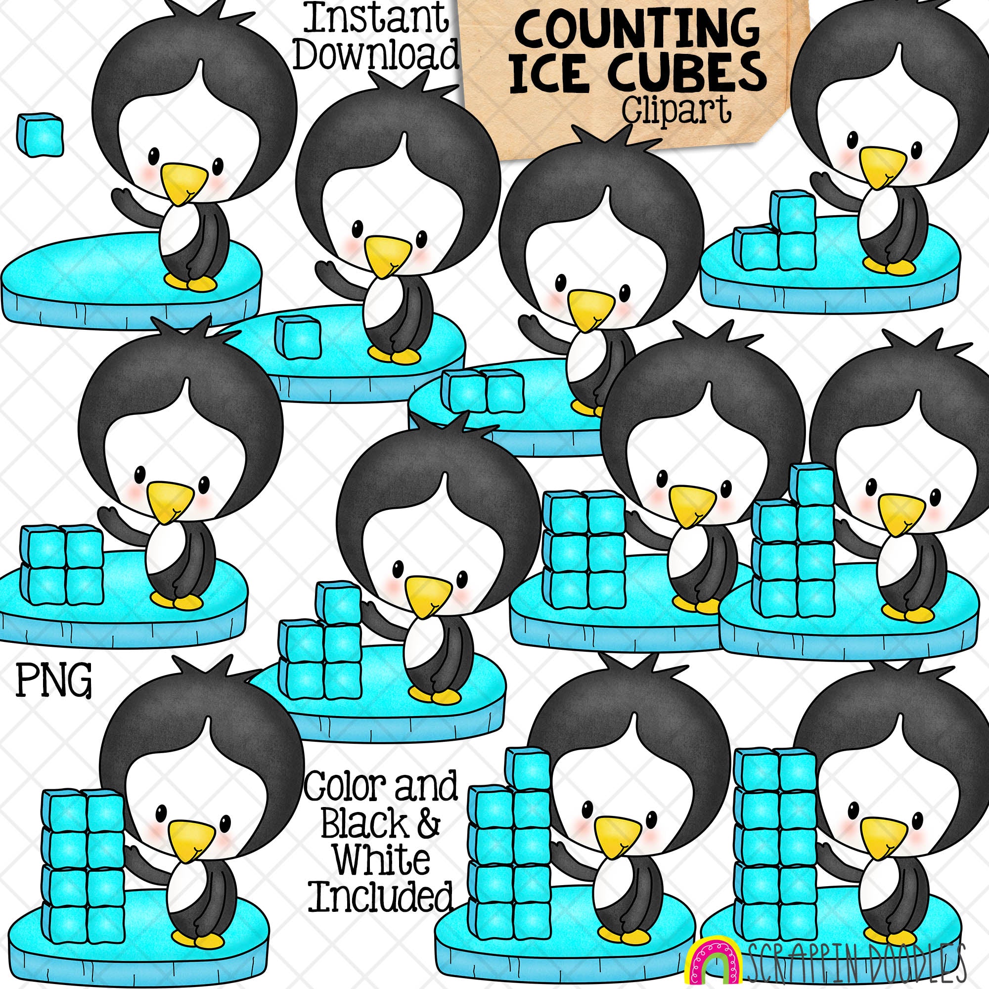 Counting Ice Blocks ClipArt - Winter Penguin Ice Cube Counting - Seaso ...