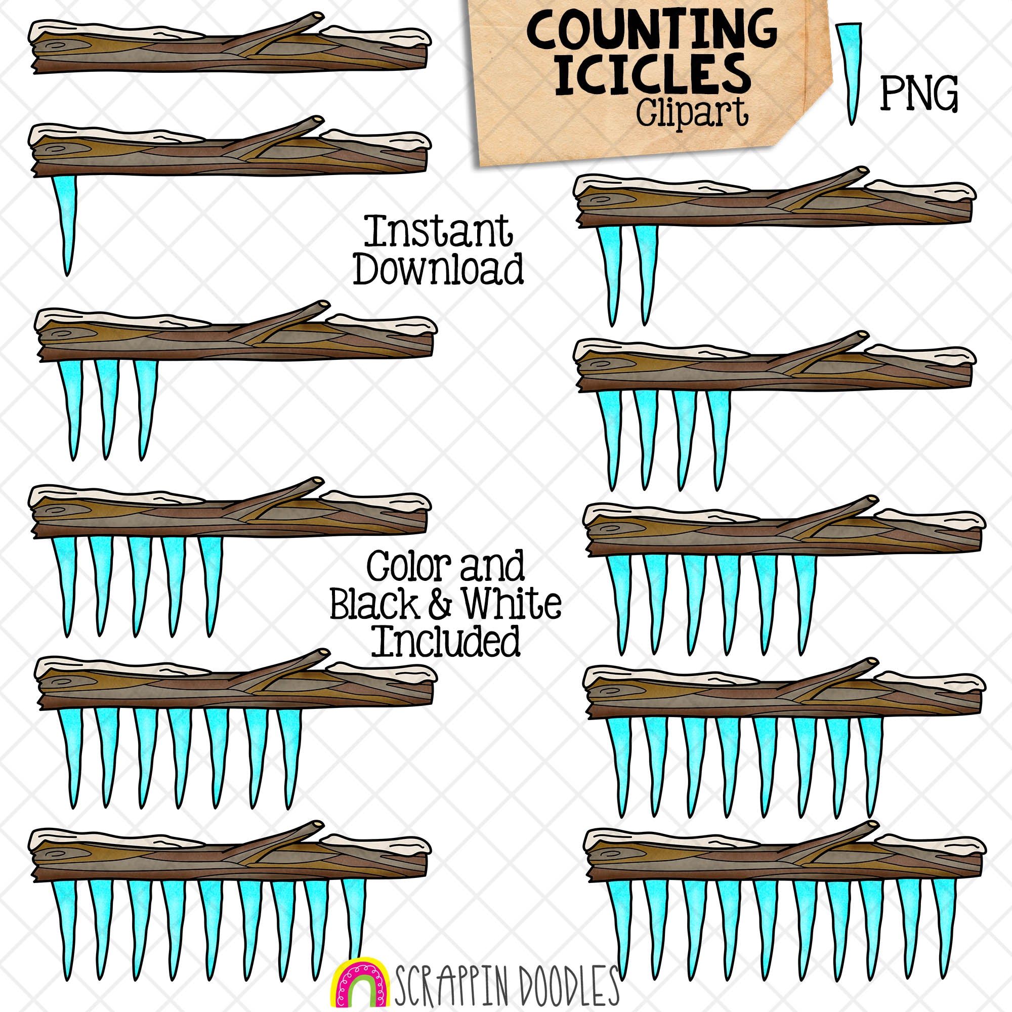 Counting Icicles ClipArt - Winter Tree Branch Icicle Counting - Season ...