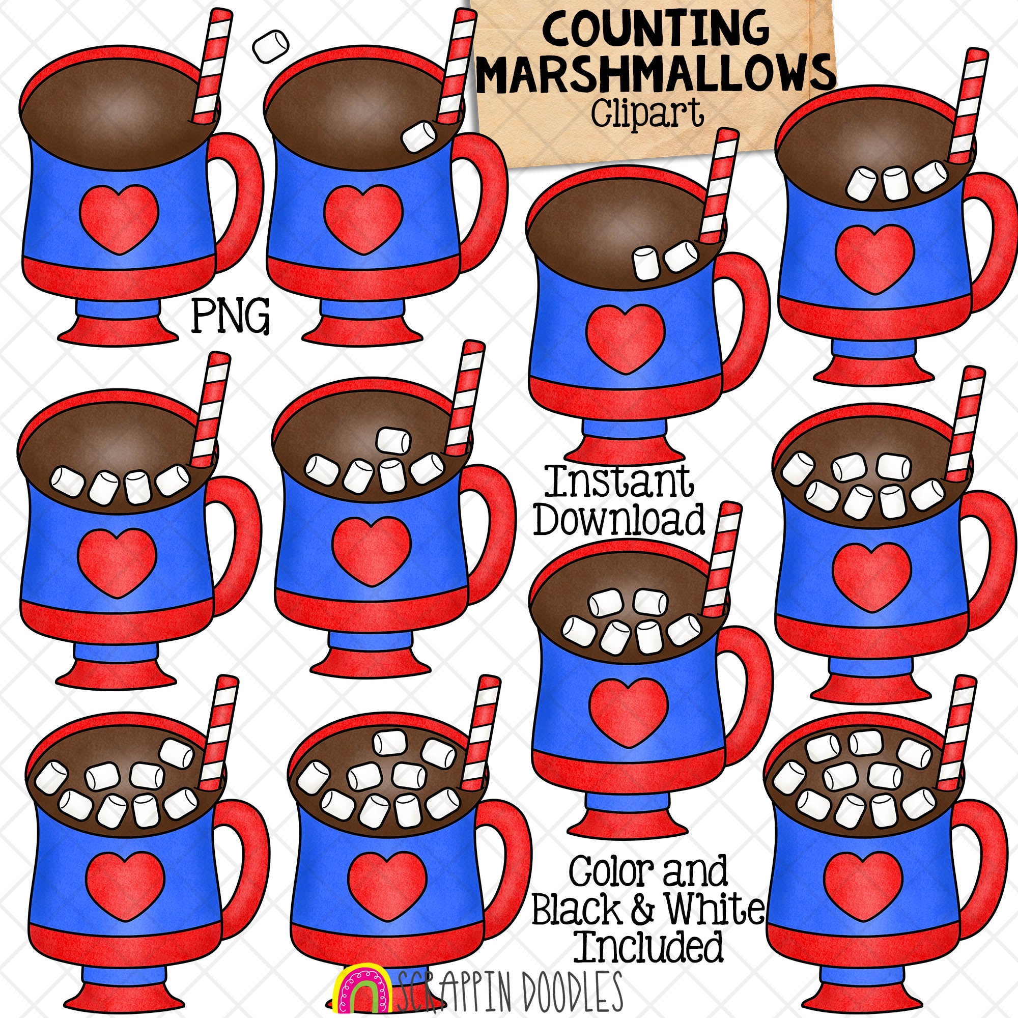 Counting Marshmallows ClipArt - Winter Hot Chocolate Marshmallow Count ...