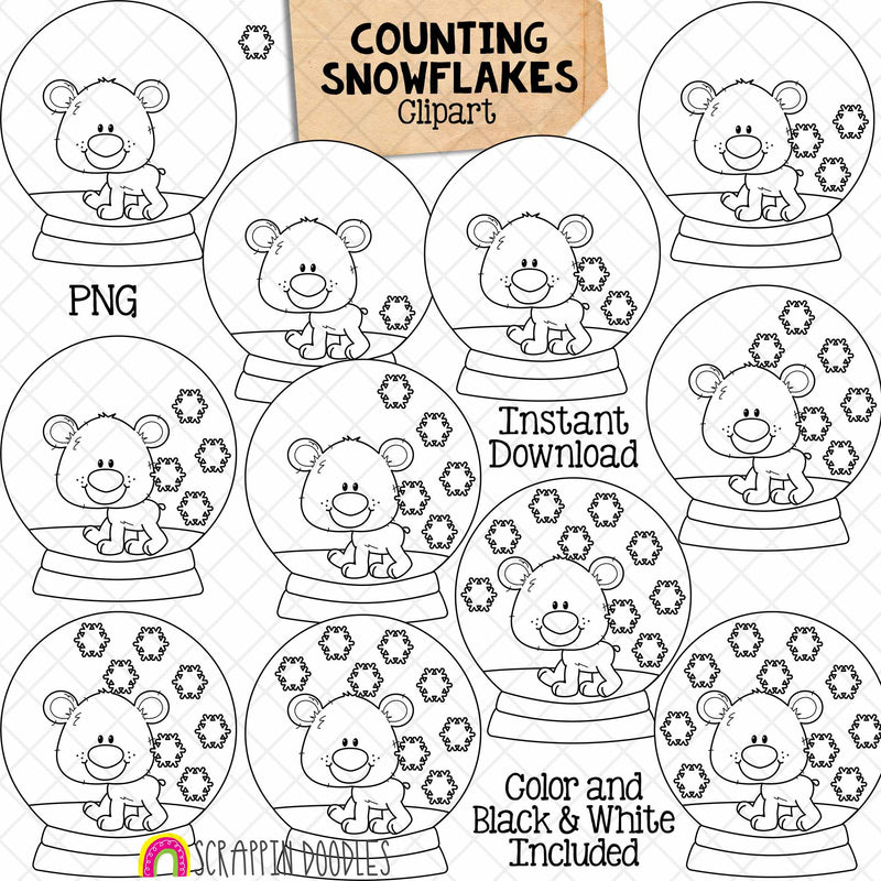 Counting Snowflakes ClipArt - Winter Polar Bear Snowglobe Snowflake Co ...