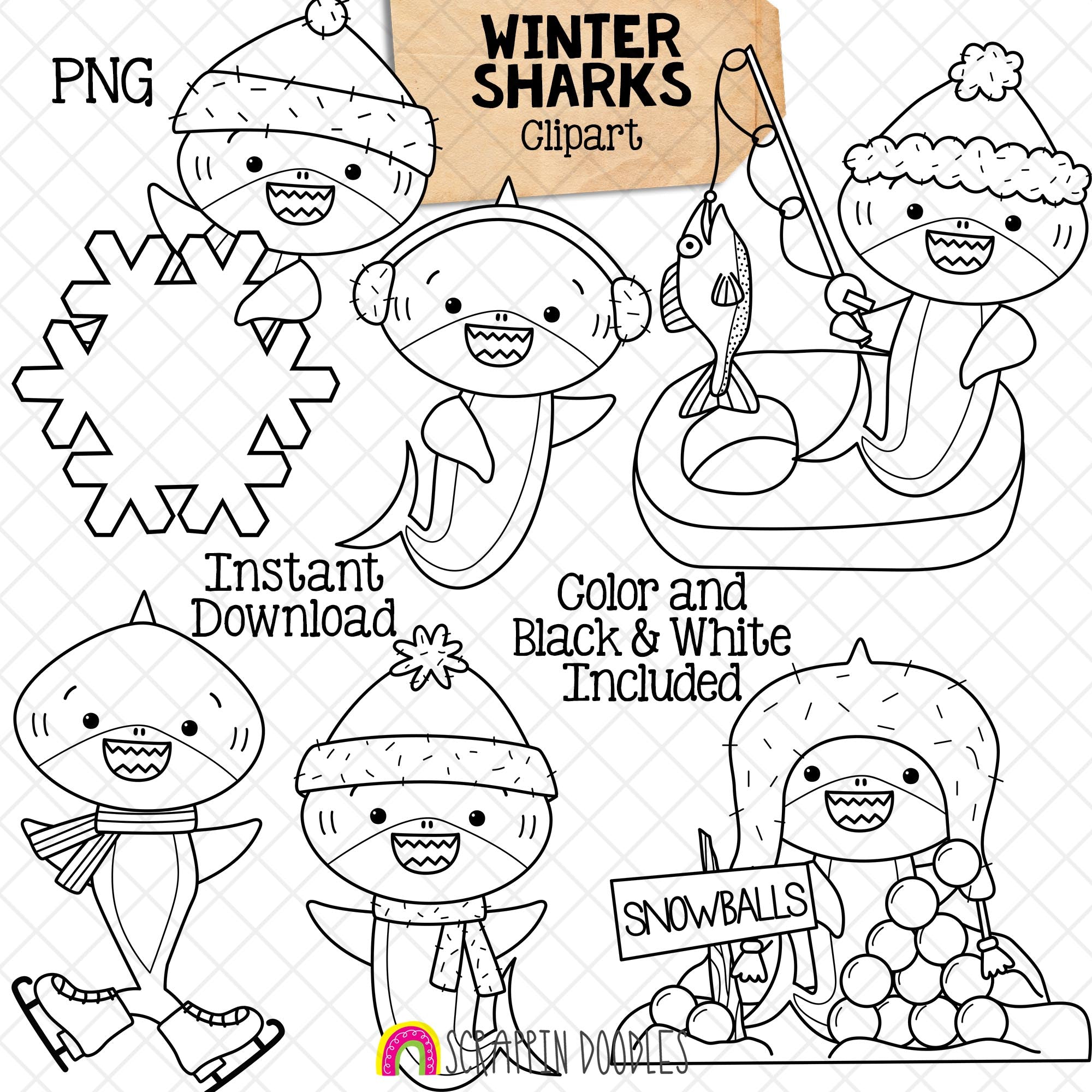 Winter Sharks Clip Art - Grey Shark Clipart - Baby Shark – Scrappin Doodles