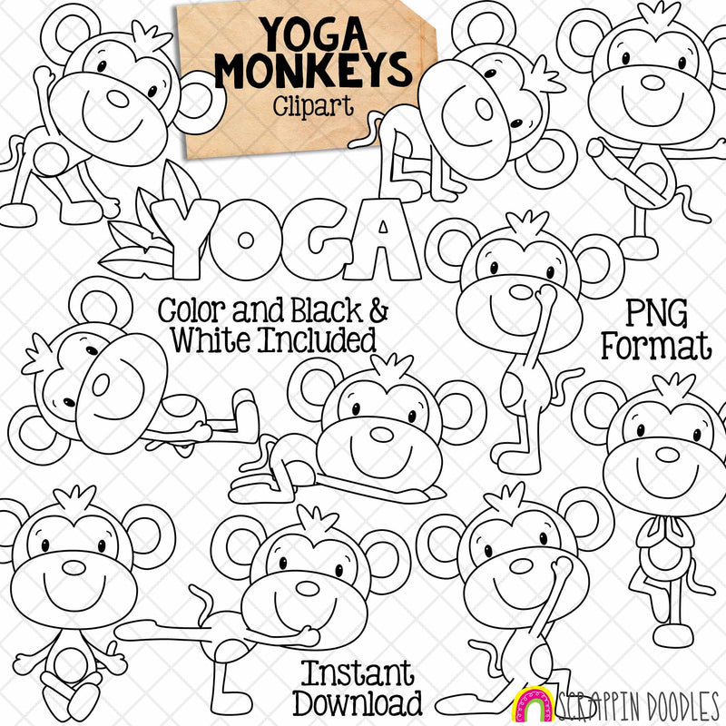 Yoga Monkey Clip Art - Monkeys Doing Yoga Poses - Jungle Animals - Str ...