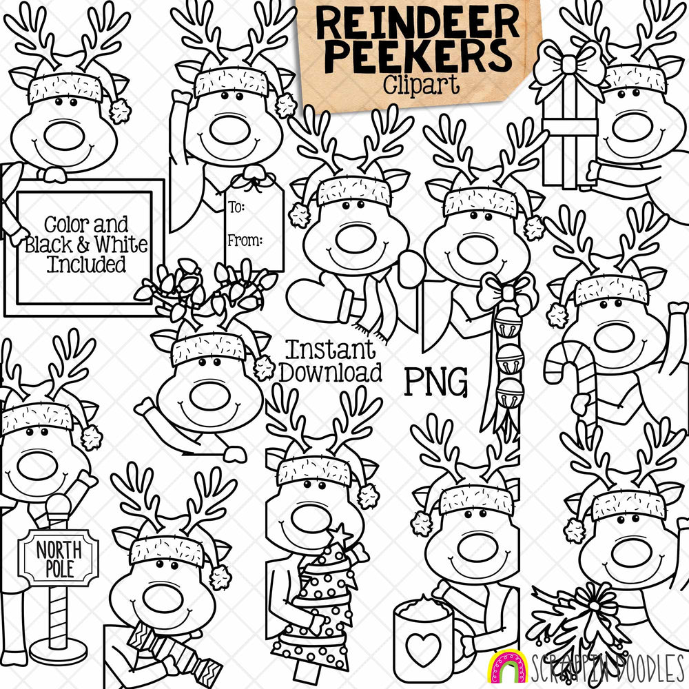 Reindeer Peekers ClipArt - Christmas - Toppers - Winter - Rudolph - CU ...