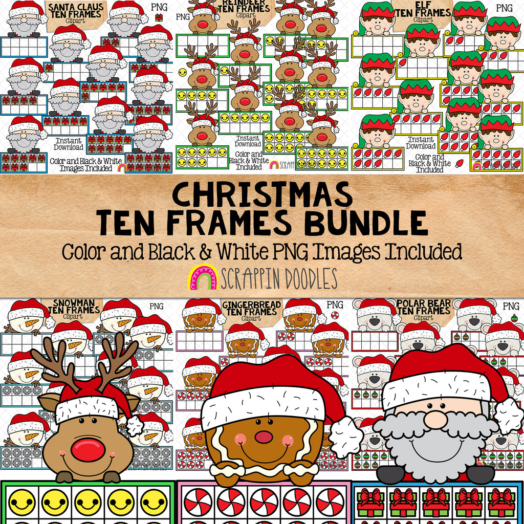Christmas Ten Frames ClipArt Bundle - Santa - Gingerbread - Elf - Rein ...