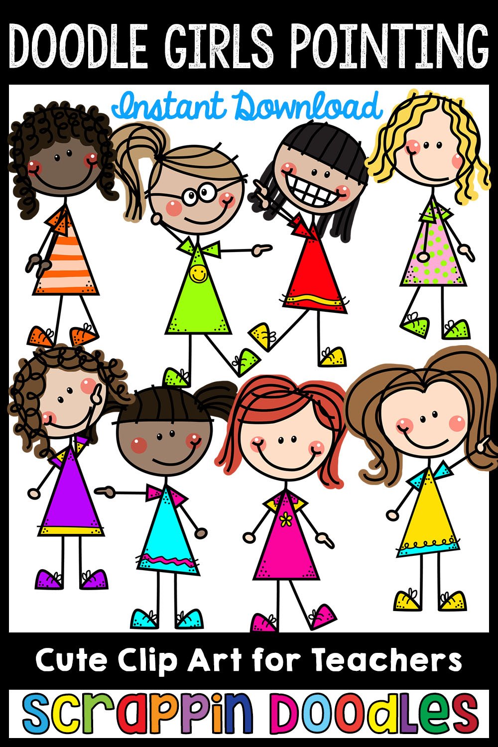 Doodle Girls - Kids Pointing Clip Art – Scrappin Doodles