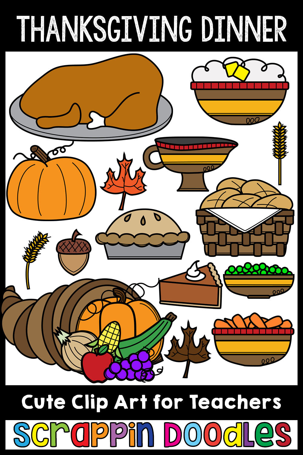 Thanksgiving Dinner ClipArt - Thanksgiving Food Graphics - Turkey Dinn ...