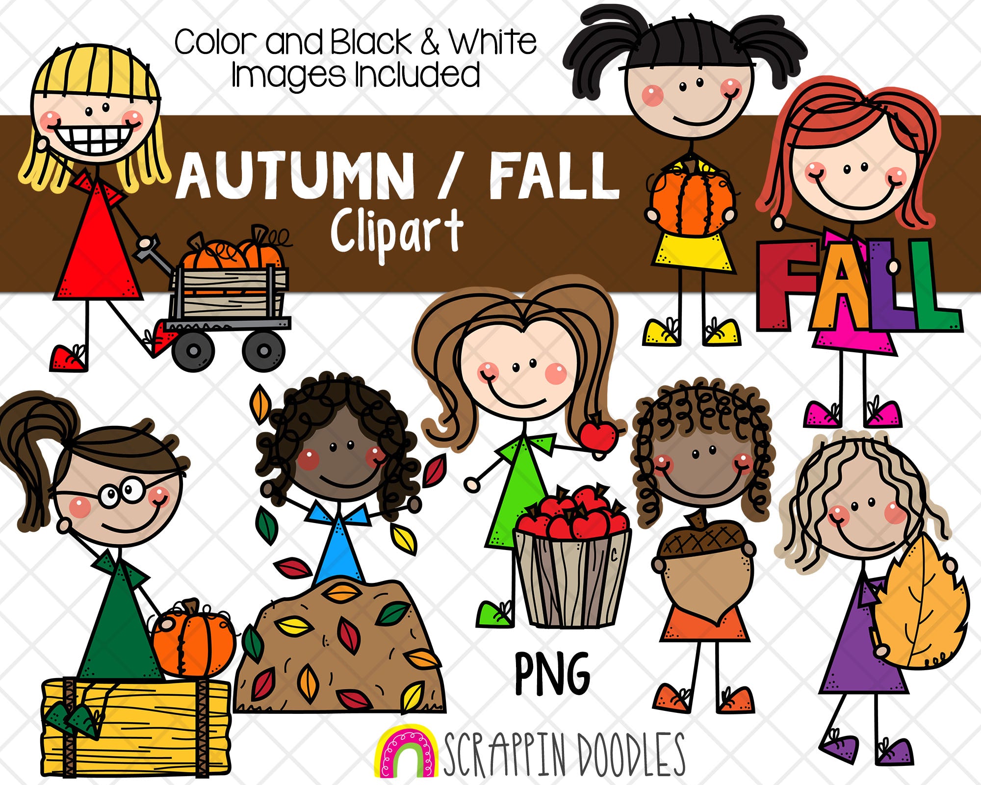 Autumn Clipart - Doodle Girls Fall Fun Clip Art – Scrappin Doodles
