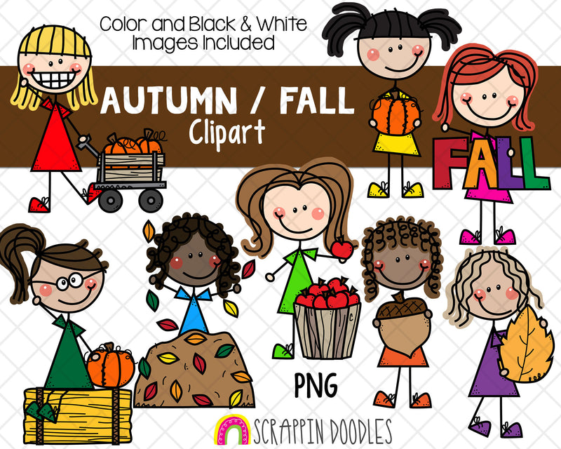 Autumn Clipart - Doodle Girls Fall Fun Clip Art – Scrappin Doodles