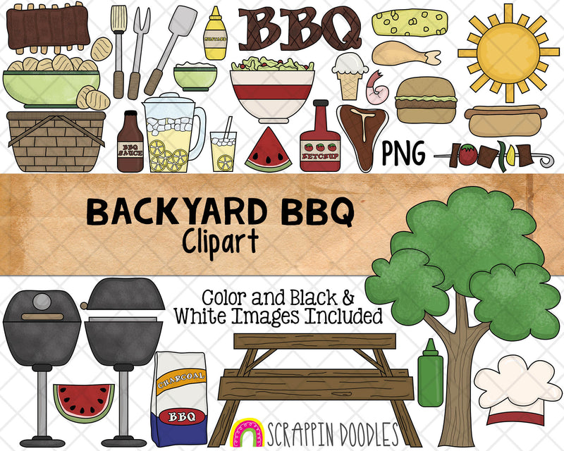 BBQ ClipArt -Barbecue Clipart - Picnic Clipart - Backyard Cookout -Gri ...