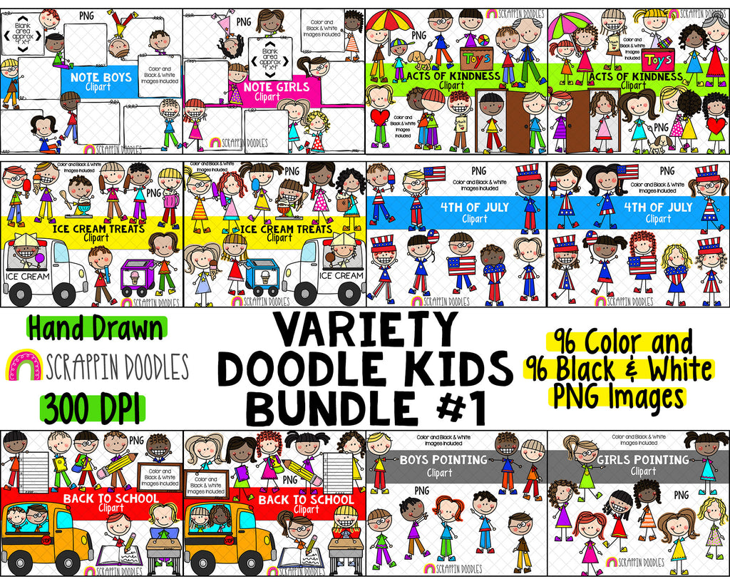 Doodle Kids Clipart Bundle - Doodle Boys and Girls Bundle 1 – Scrappin ...