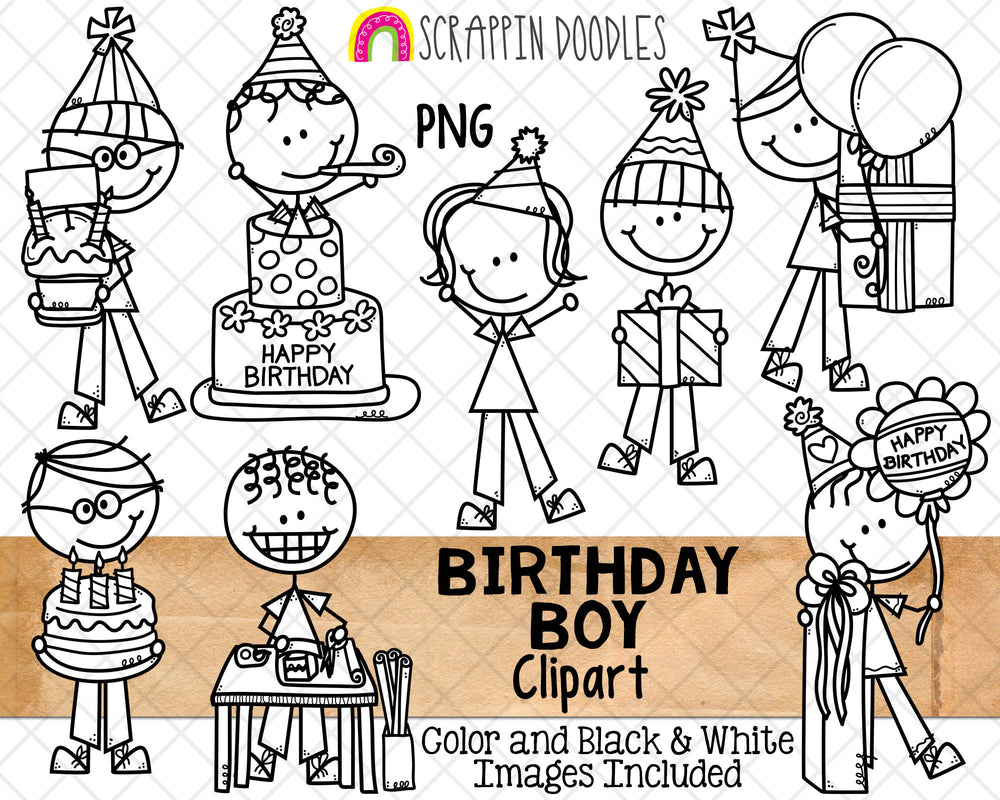 Birthday Clipart - Doodle Boys Birthday Clip Art - Birthday Party Cake ...