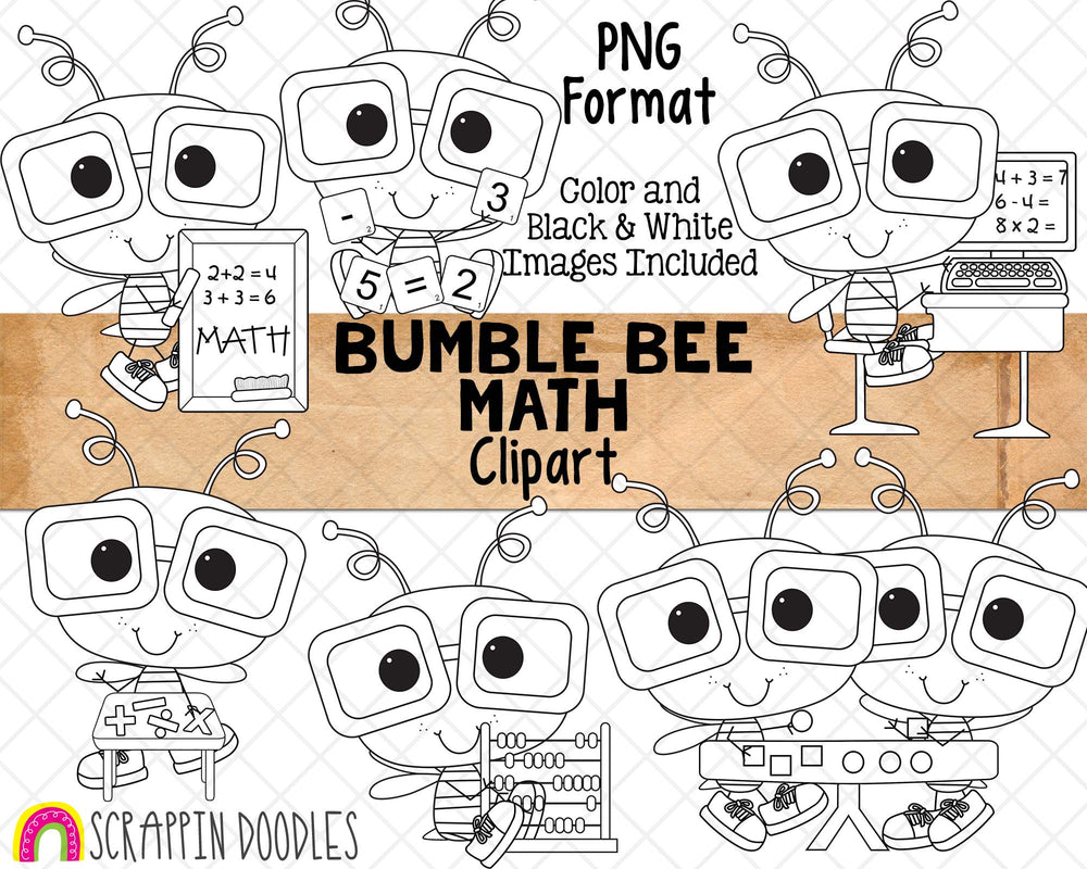 Bumble Bee Math ClipArt - Commercial Use - Sublimation - Hand Drawn PN ...