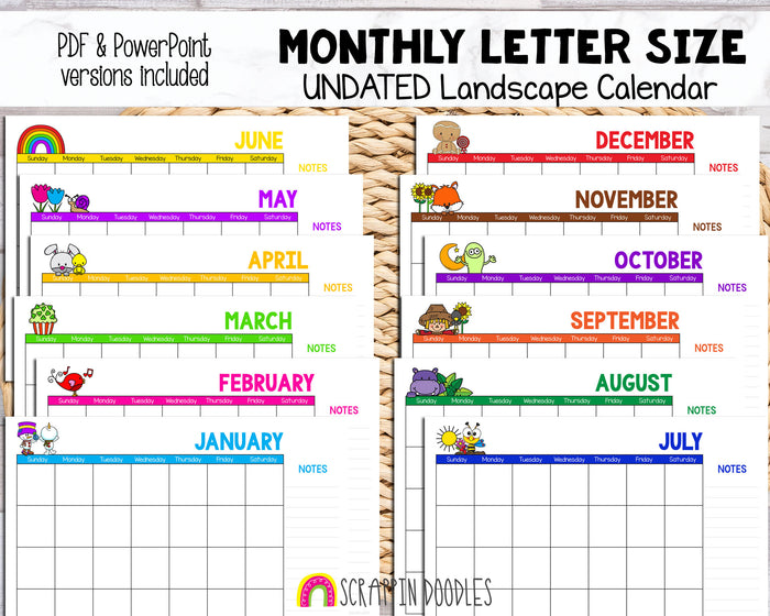 UNDATED Landscape Calendar - Printable and Digital Monthly Calendar ...