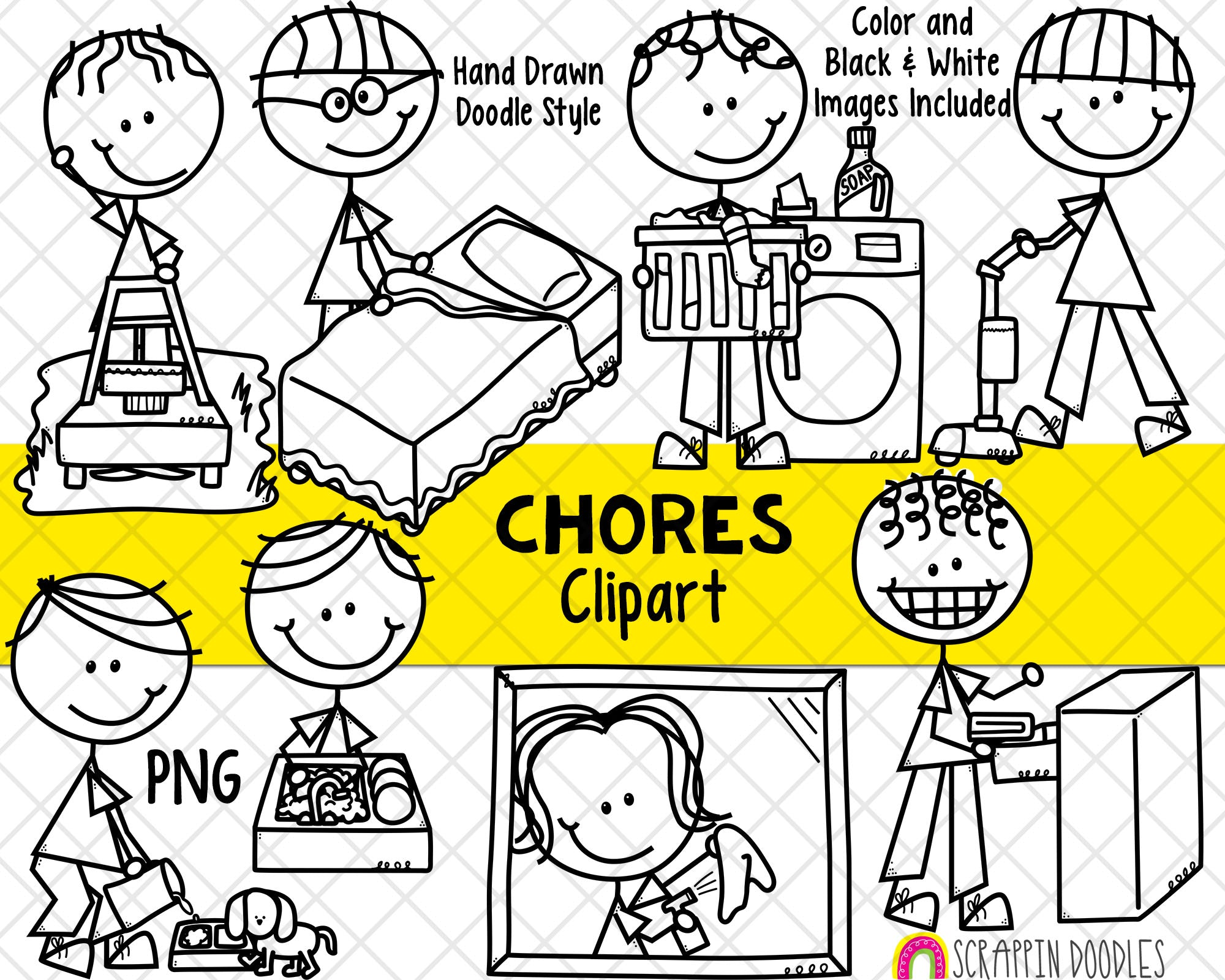 Kids Doing Chores Clipart Black And White