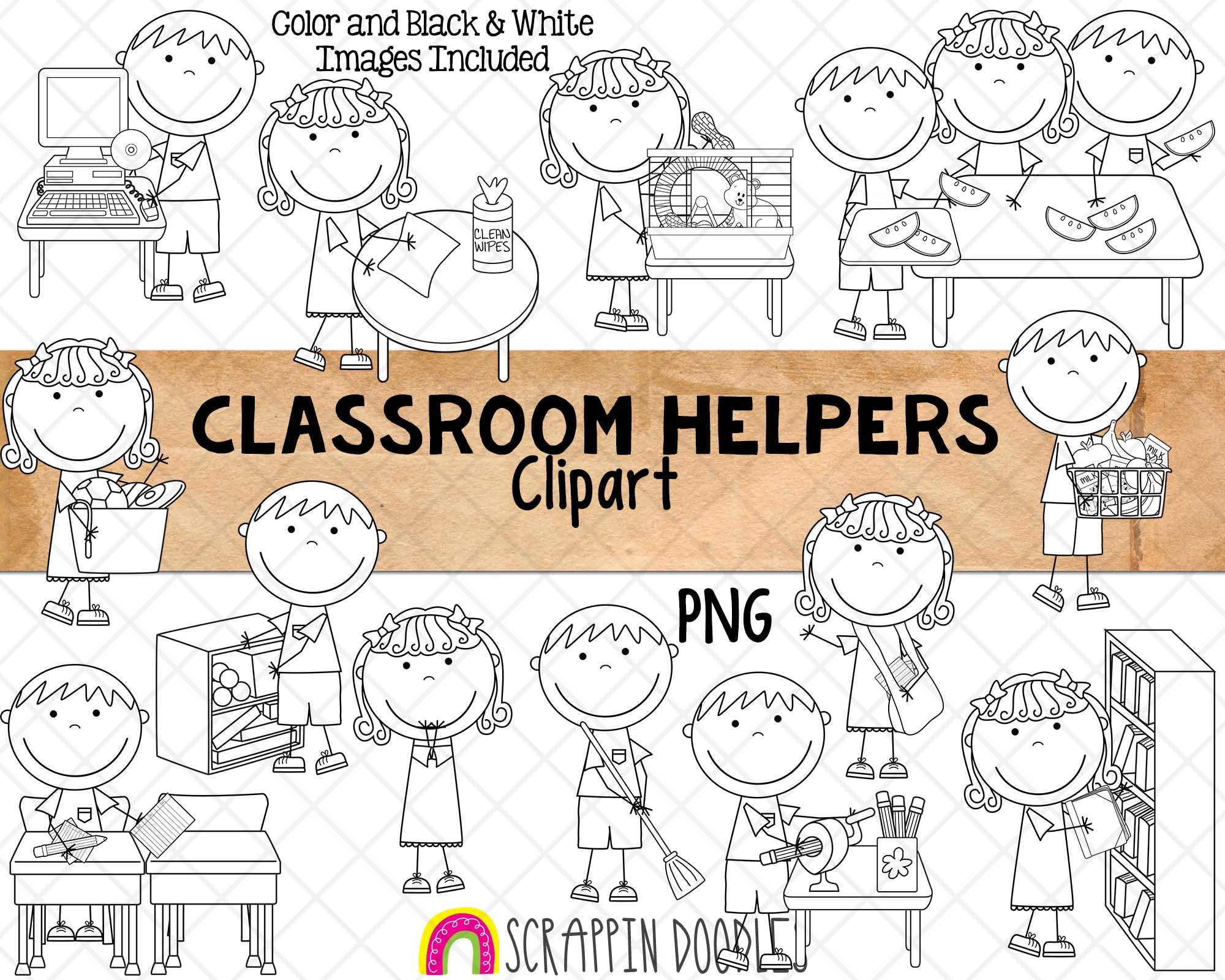 Classroom Helpers ClipArt - Kids Doing Classroom Chores ClipArt - Comm ...