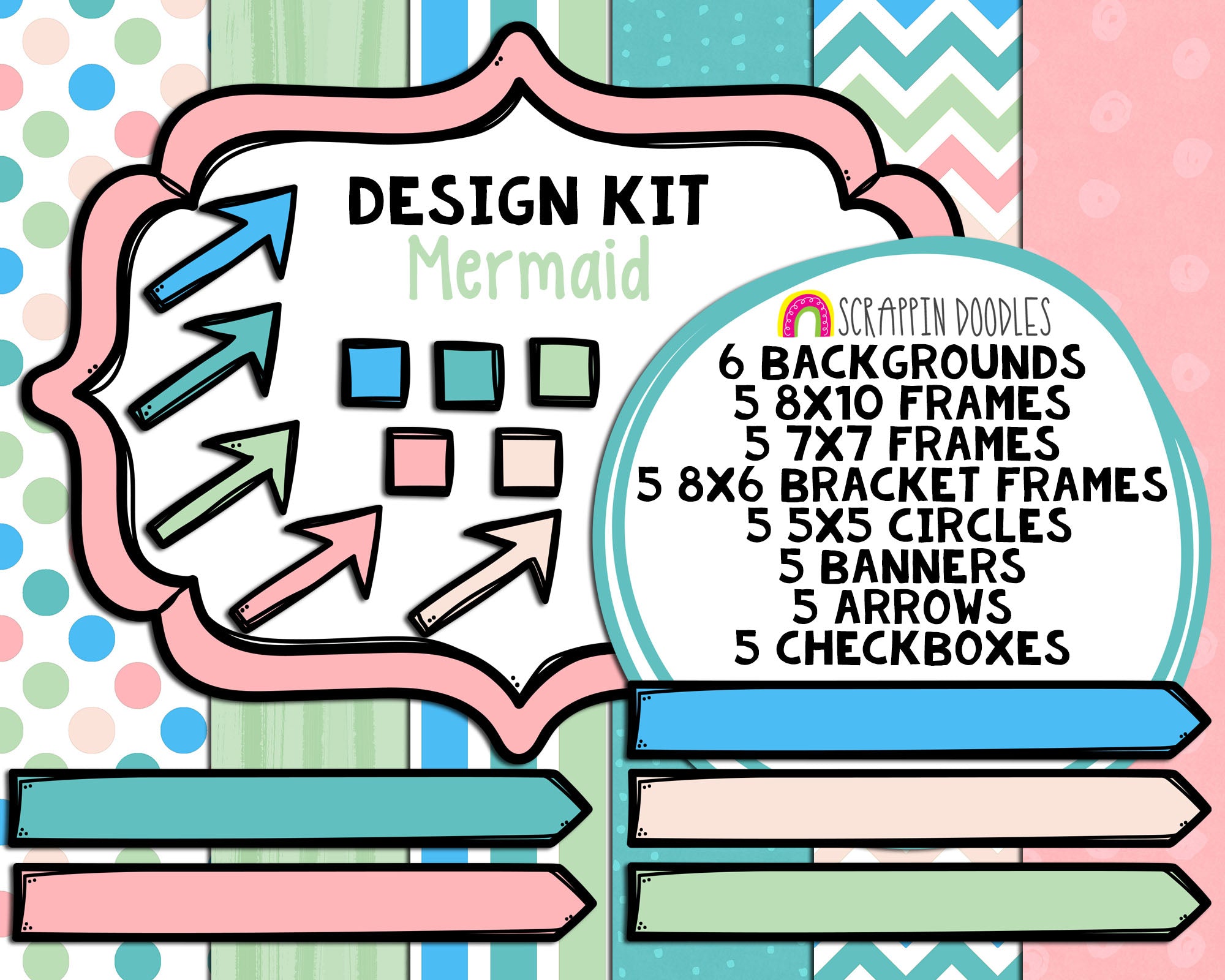 Mermaid Design Kit - Cover Page Templates - Planner Frames and Backgro ...