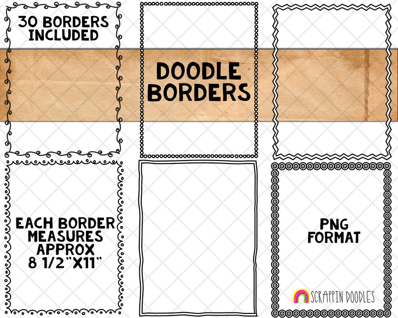 Doodle Borders ClipArt - Hand Drawn Frames - Cover Page Borders - Rect ...