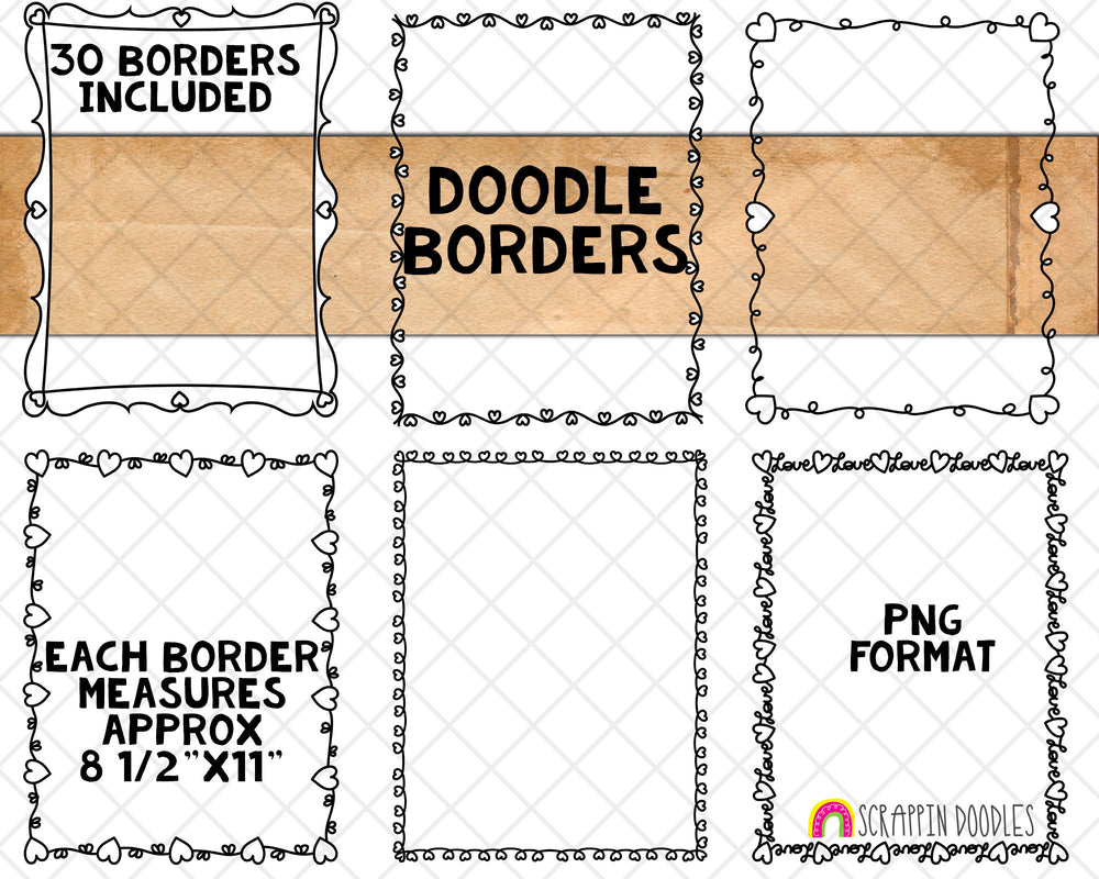 Doodle Borders ClipArt - Full Page Hand Drawn Frames - Cover Page Bord ...