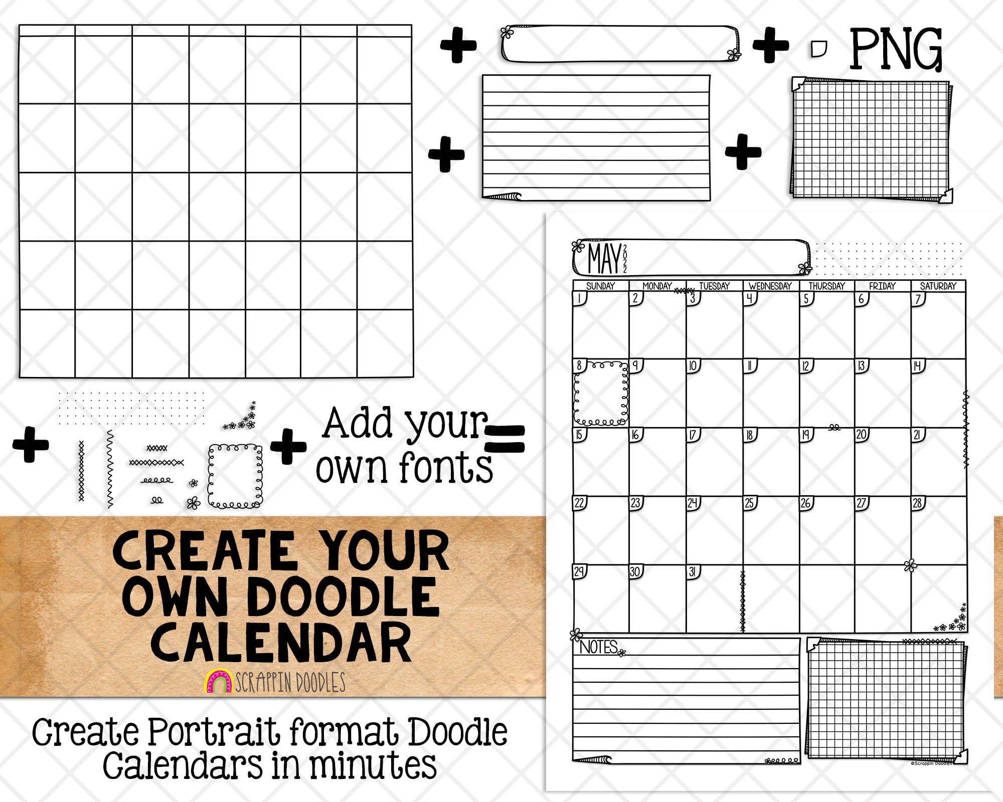 Doodle Calendar Templates - Portrait - Create your own BUJO Doodle sty ...