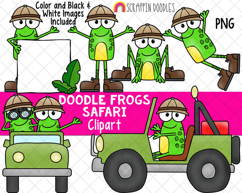 Frogs on Safari ClipArt - Doodle Frogs Safari Clip Art - Jungle Jeep ...