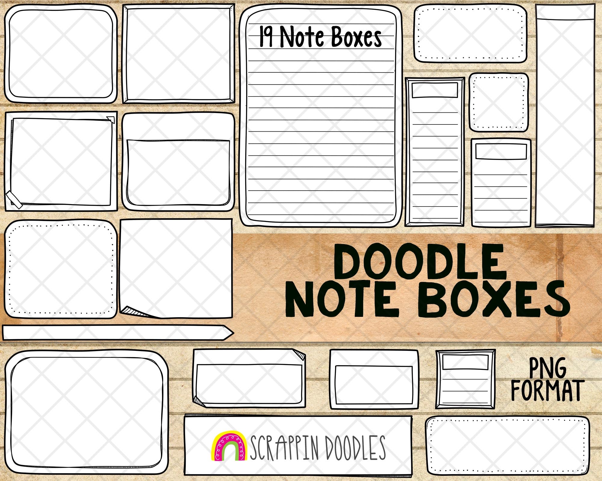 Doodle Note Boxes ClipArt - Hand Doodled Planner Boxes - Commercial Us ...
