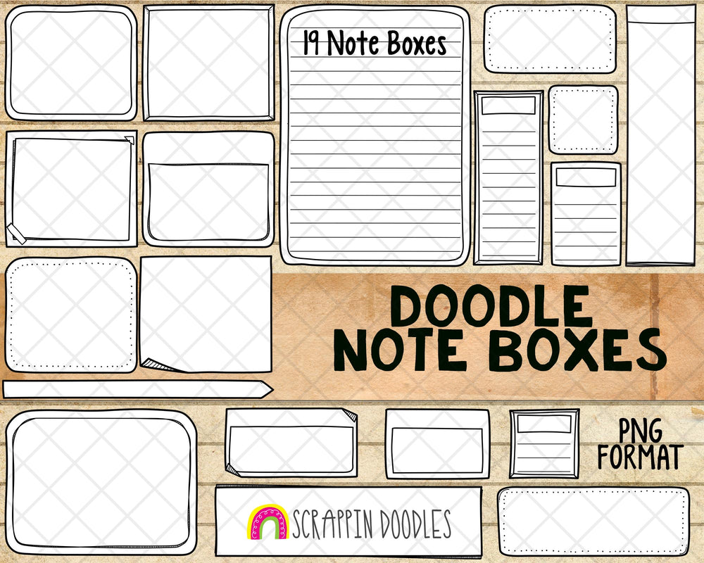 Doodle Note Boxes ClipArt - Hand Doodled Planner Boxes - Commercial Us ...
