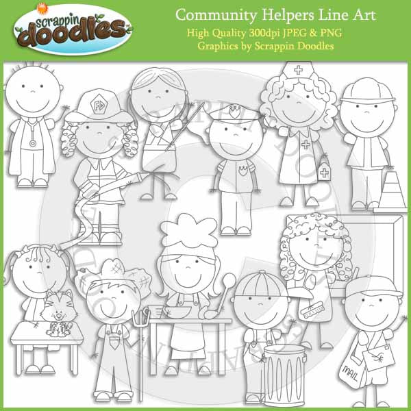 Community Helpers Clip Art Black And White