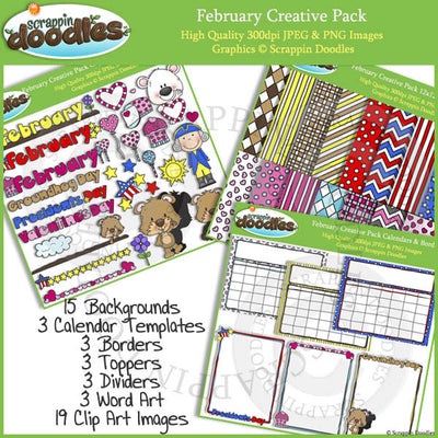February Creative Pack , Backgrounds, Borders & More – Scrappin Doodles
