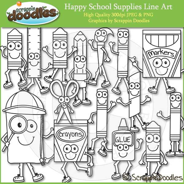 Black And White School Supplies Clip Art