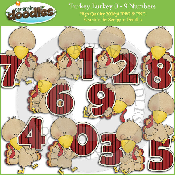 Turkey ClipArt - Number Turkeys Clip Art - Cute School Turkeys Holding ...