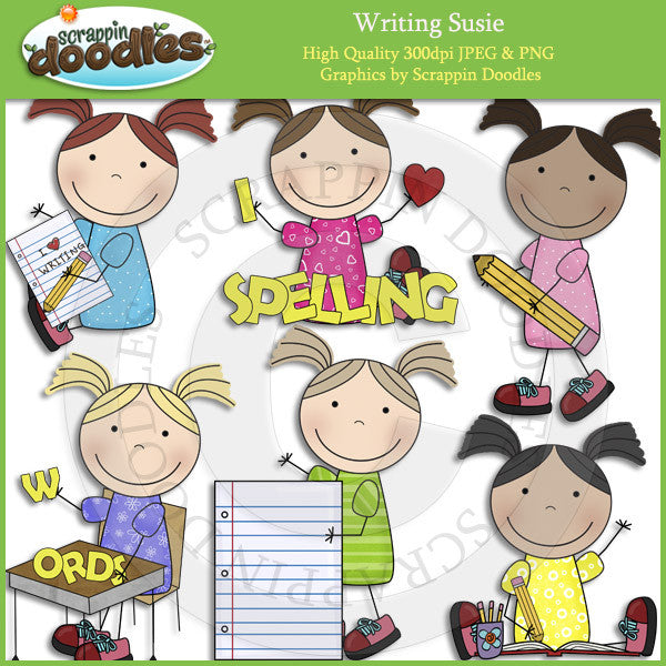 Cute Kids Writing Clip Art