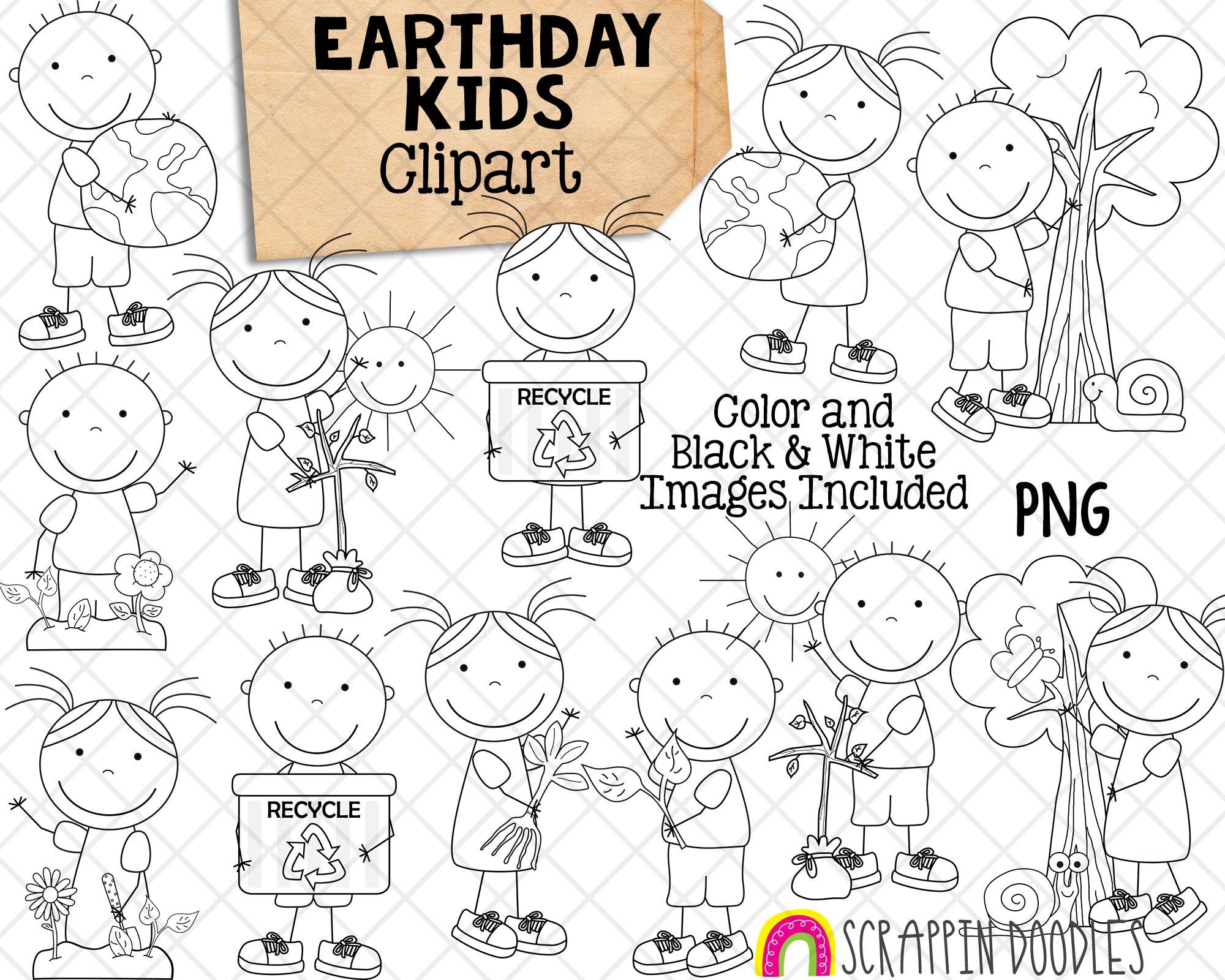 Earth Day Kids Clipart - Stick Kids Save the Earth - Environmental Kid ...