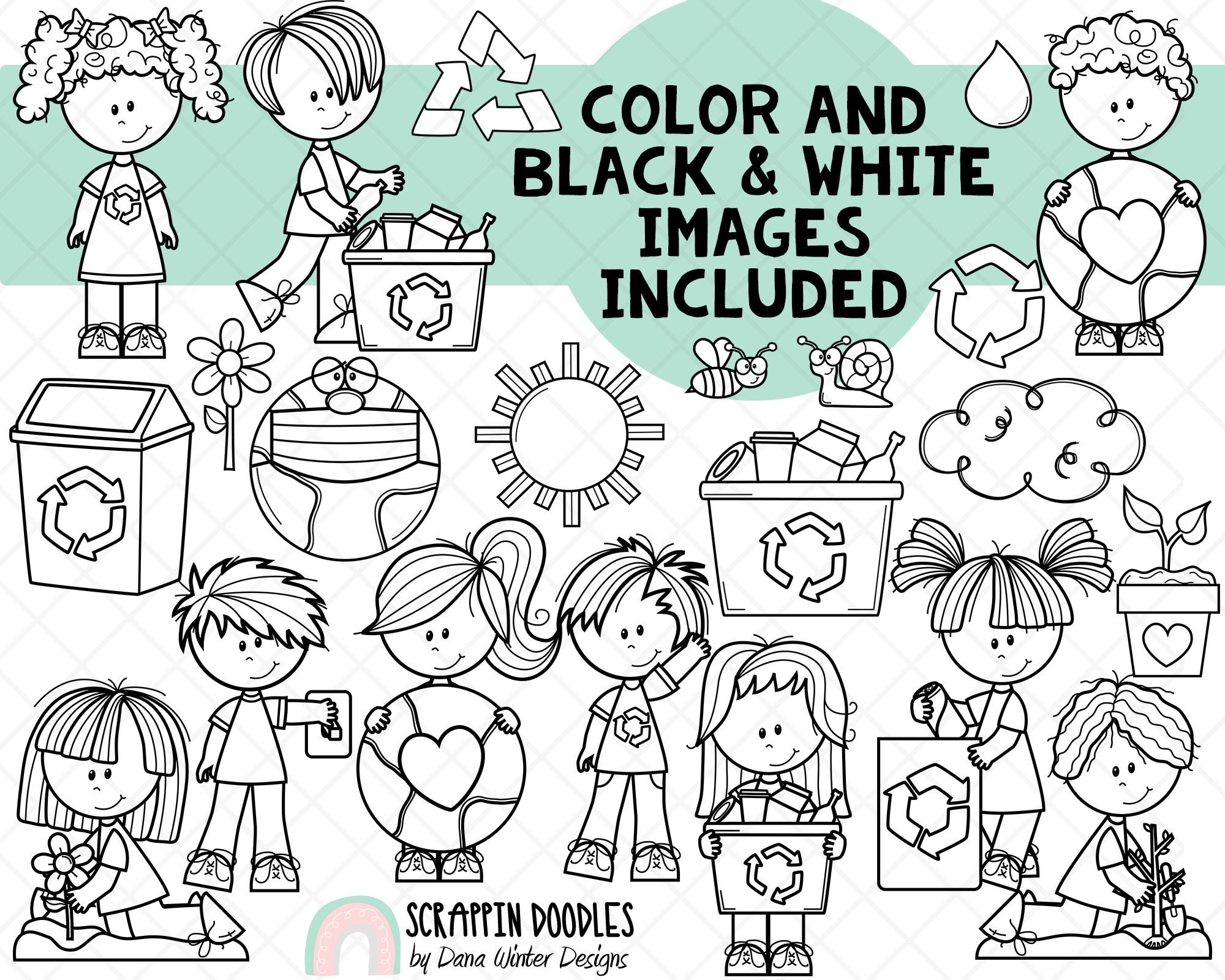 Earth Day Clipart - Earth Day Kids - Instant Download - Environmental ...