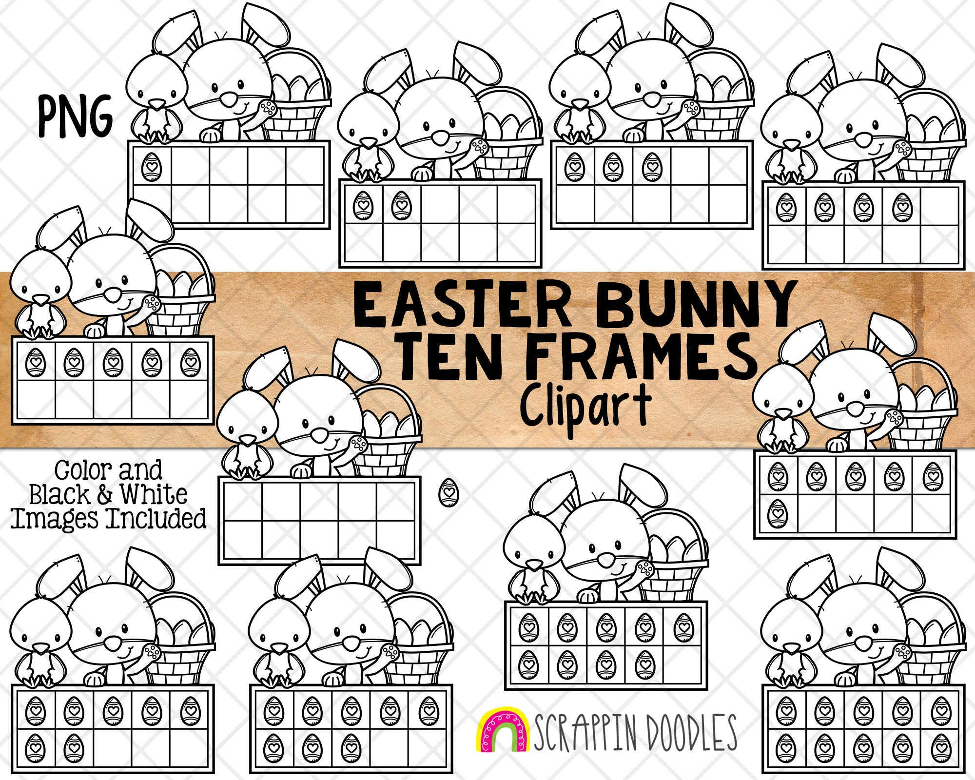 Easter Bunny Ten Frames ClipArt - Commercial Use PNG – Scrappin Doodles